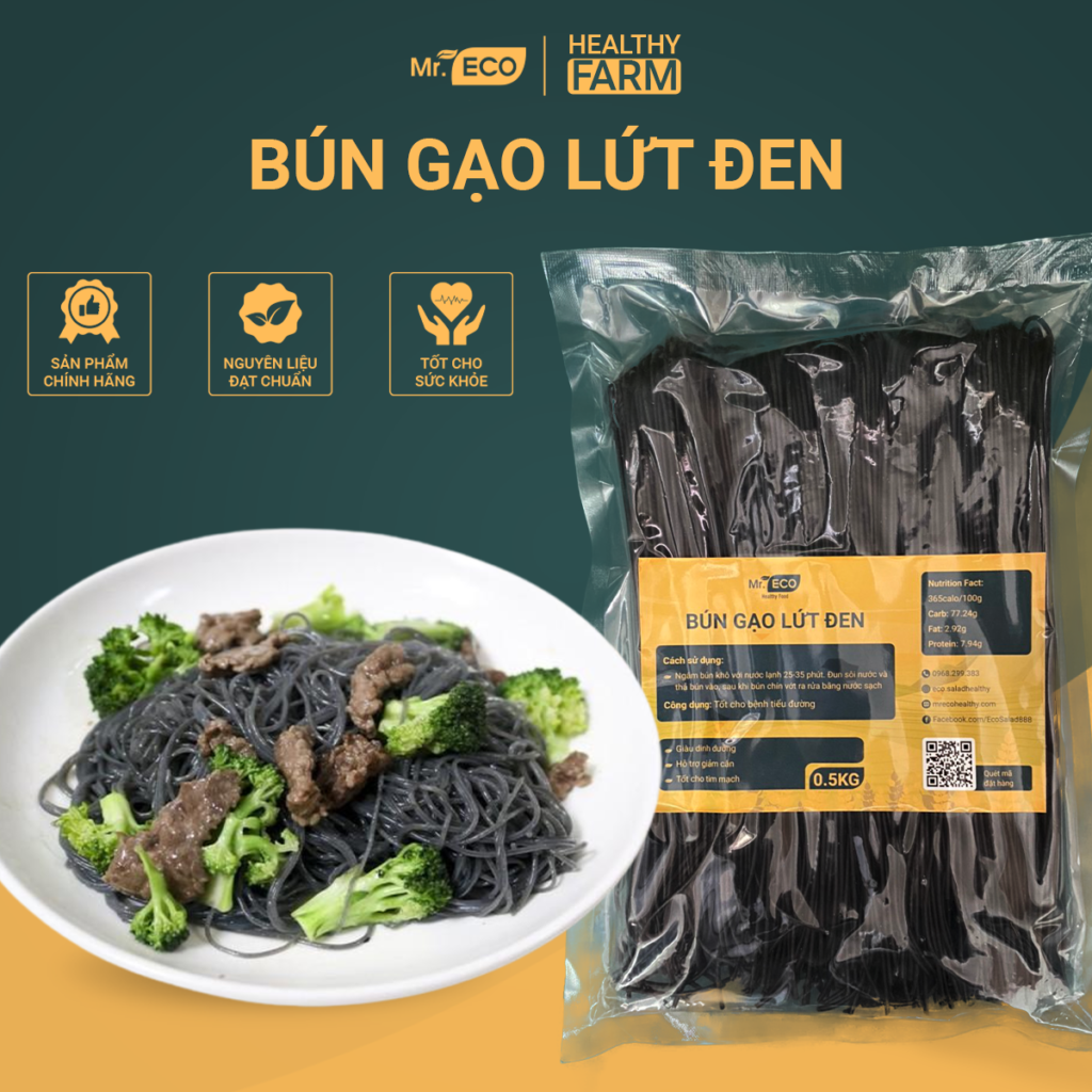 Bún Gạo Lứt Đen Hữu Cơ Mr.Eco - Gói 500g - Mr.Eco Healthy Food