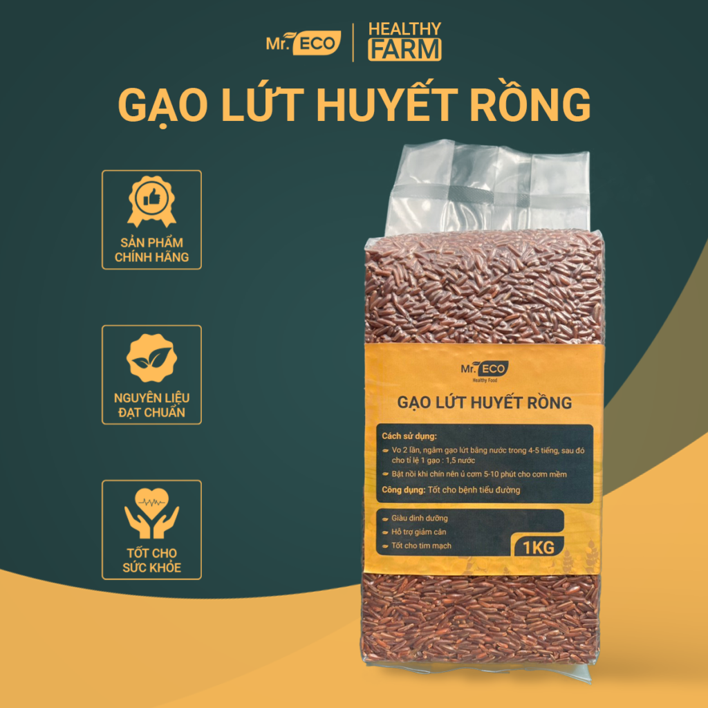 Gạo Lứt Huyết Rồng Hữu Cơ - Gói 1Kg - Mr.Eco Healthy Food